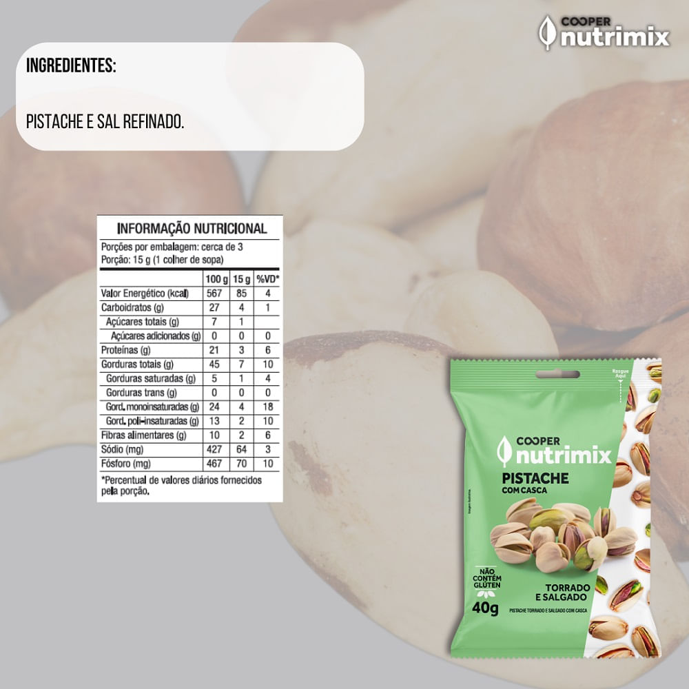 Pistache Com Casca Torrado e Salgado Cooper Nutrimix 40g