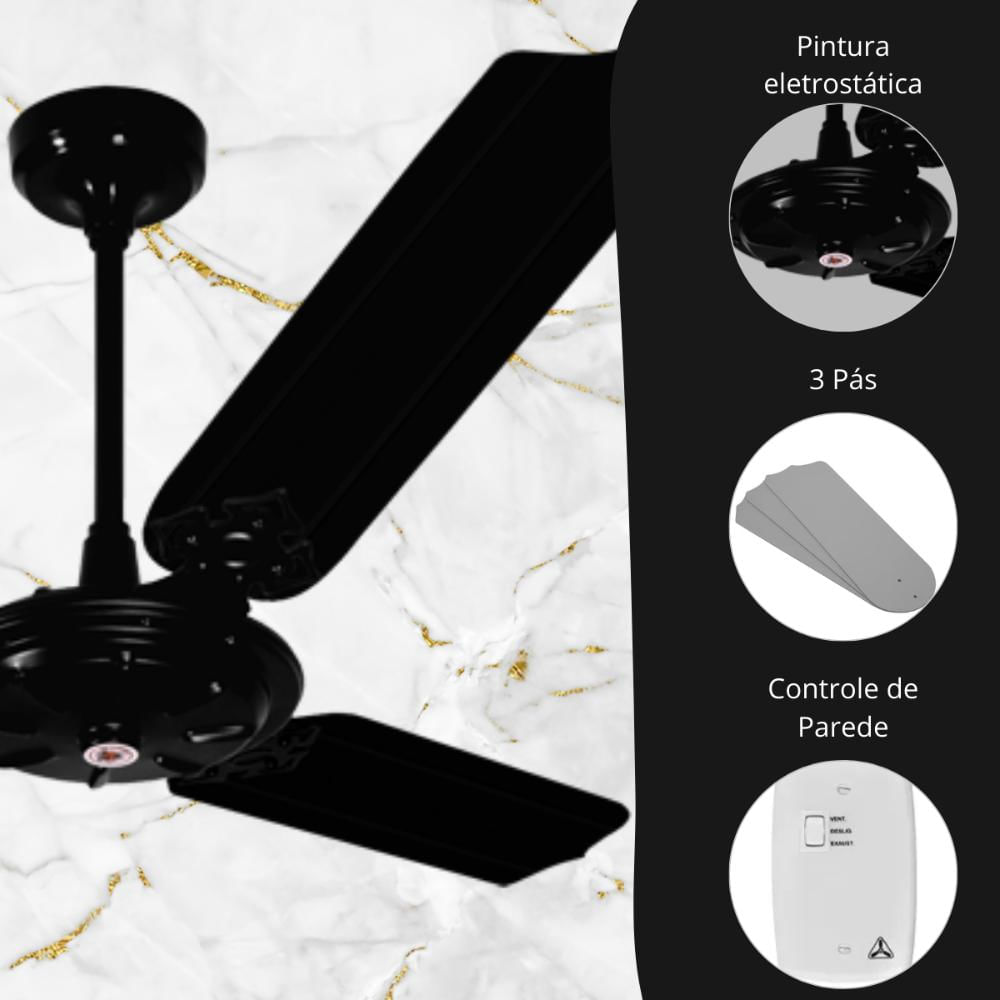 Ventilador de Teto Comercial New Eco 3 Pás de Chapa Preto 220V - Venti ...