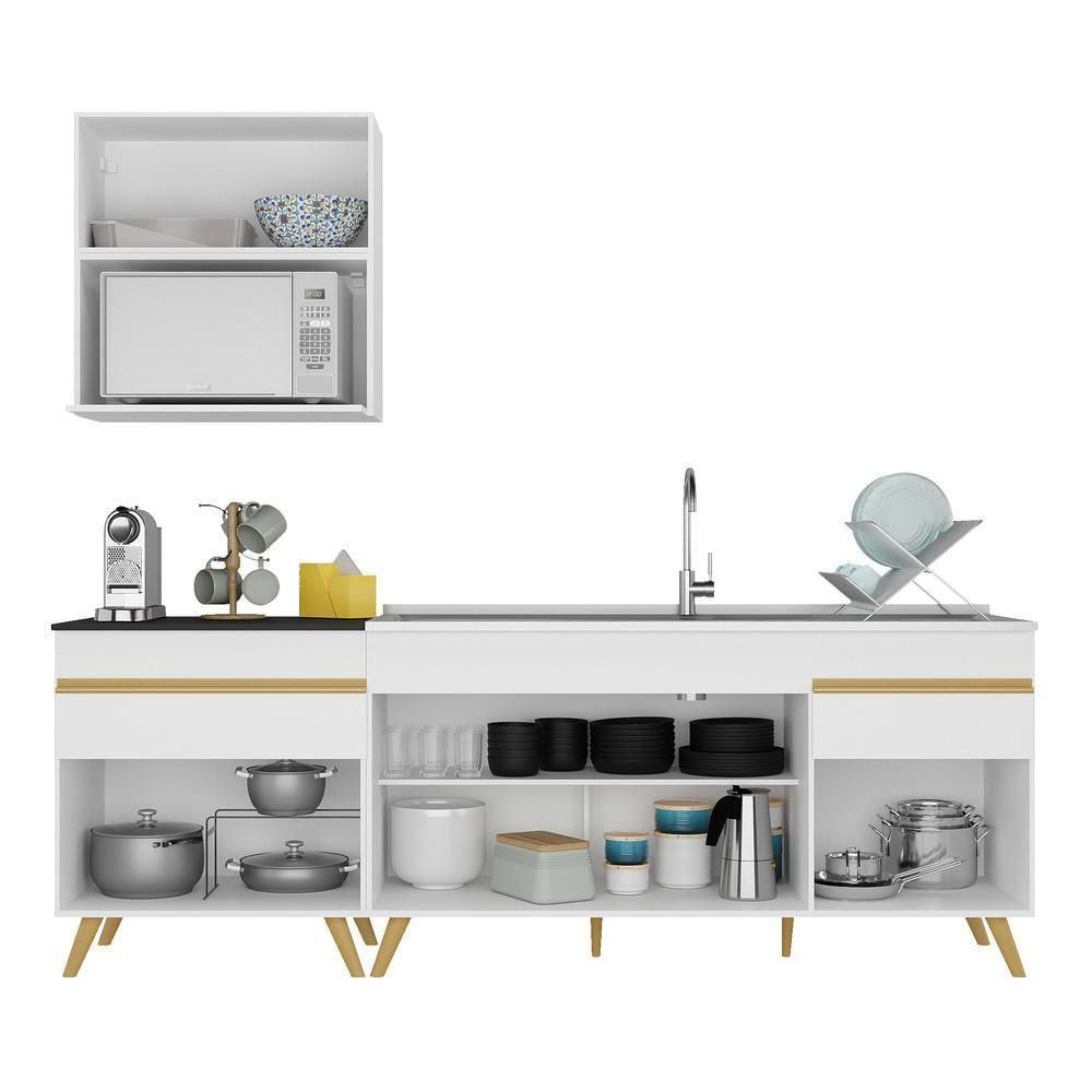 Armário De Cozinha Compacta 220cm Veneza Multimóveis V2075 Branco ...
