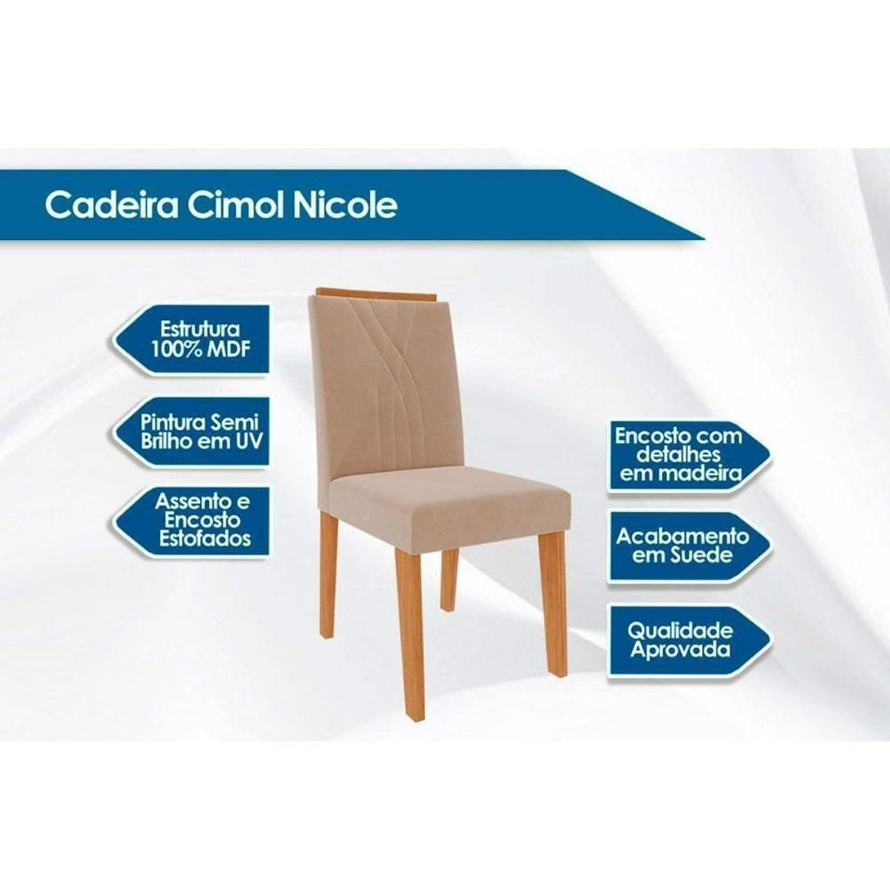 Cadeira Sala De Jantar Nicole Kit 8 Un Savana Nature Suede Nude Bege Cimol